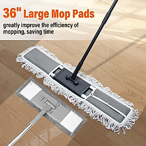 Sayene Commercial Dust Mop 36 Inch Large Mop Microfiber Mops for Floor Cleaning Cotton Mop Wood Hardwood Laminate PVA Vinyl Tile Floor Mops Dry Wet Flat Mop