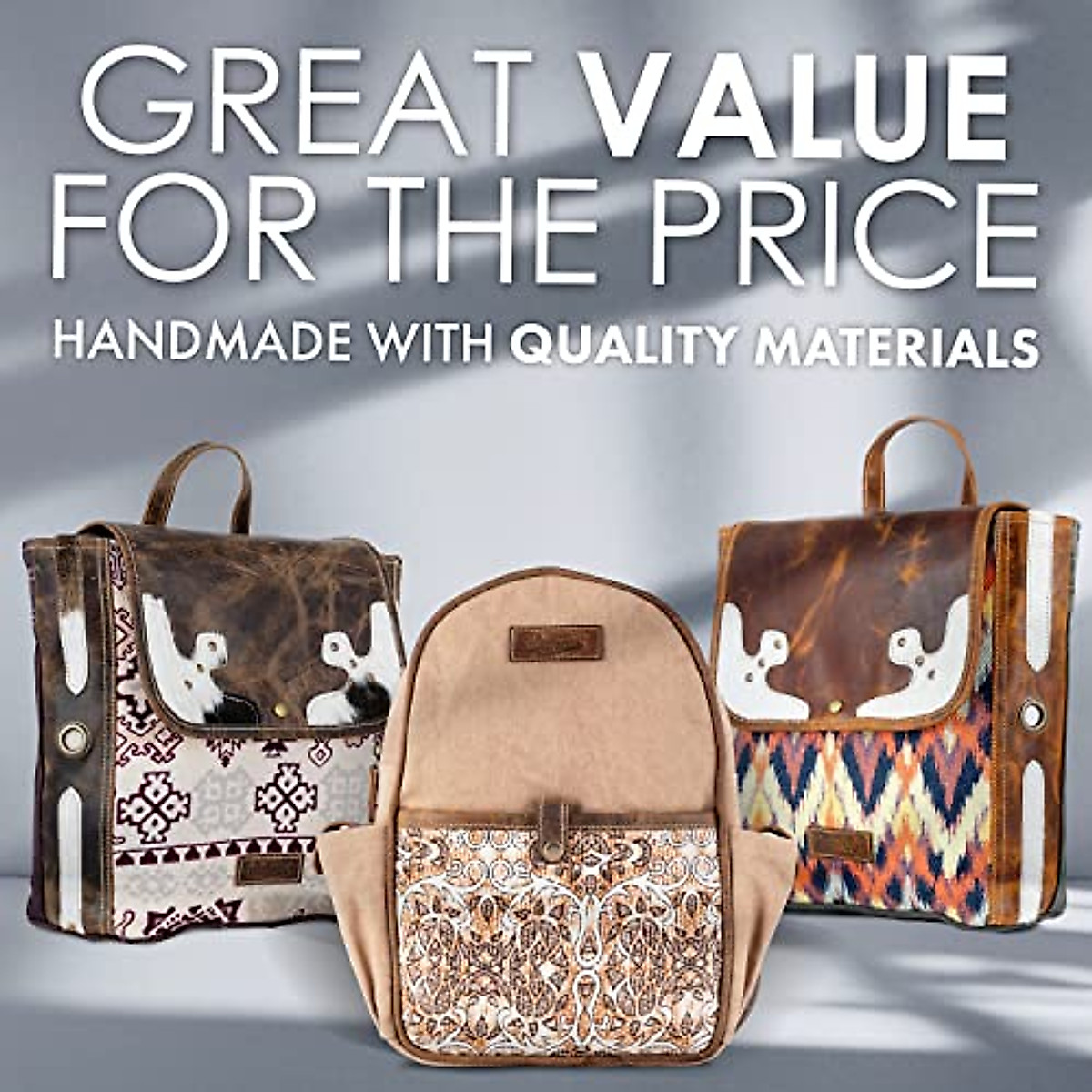 SIXTEASE Womens Fashion Backpack Chic Vintage Style Backpack Made with Genuine Leather, Upcycled Canvas, or Hair On - Large Interior with Multiple Inner and Outer Pockets - Cosmic Latte