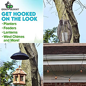 Gray Bunny Metal Tree Branch Hook, 12 Inch, Black, 2-Pack, Premium Extra Thick 1/5 Inch Diameter Rust Resistant Steel S-Hooks for Bird Feeders and Baths, Planters, and More, Christmas Outdoor Lights