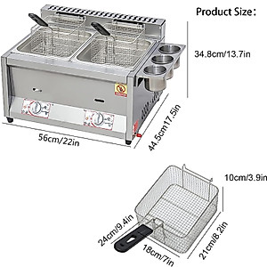 Commercial Deep Fryer with Basket, Dual Tank Gas Deep Fryer, Adjustable Firepower Double Deep Fryer for French Fry Restaurants Supermarkets Fast Food Stands