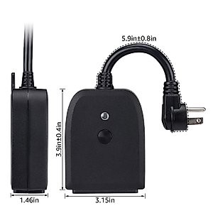 LITEdge Outdoor Smart Plug, WiFi 2-in-1 Plug Power Outlet, Compatible with Google Home & Alexa, APP Cordless Remote Control Smart Outlet Socket, Remote Control, Timer, Waterproof