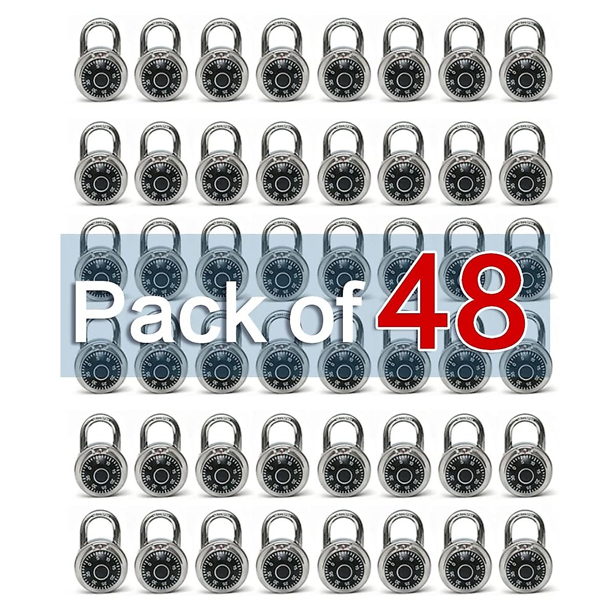LanuBe Lock Standard Dial Combination Lock, 2 in. Wide, with Different Combinations, Black Turnplate, Pack of 48; Lock for School, Employee, Gym & Sports Locker, Case, Toolbox, Fence and so on