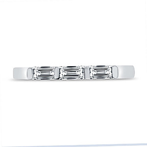Size - 7 - Solid 14k White Gold 2mm Baguette Cut Three Stone Anniversary Ring Wedding Band CZ Cubic Zirconia 1/2 cttw.