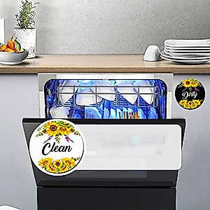 Dishwasher Magnet,Clean Dirty Sign Indicator- Double Sided Magnet with Magnetic Plate, Kitchen Dish Washer Refrigerator Reversible Indicator Sunflower