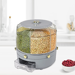 LUGBING One-Click Rice Output Food Containers, 360° Rotatable Grain Separate Storage Box 6 Grid Household Kitchen Storage Container for Rice, Beans, Grains Rotating Rice Dispenser