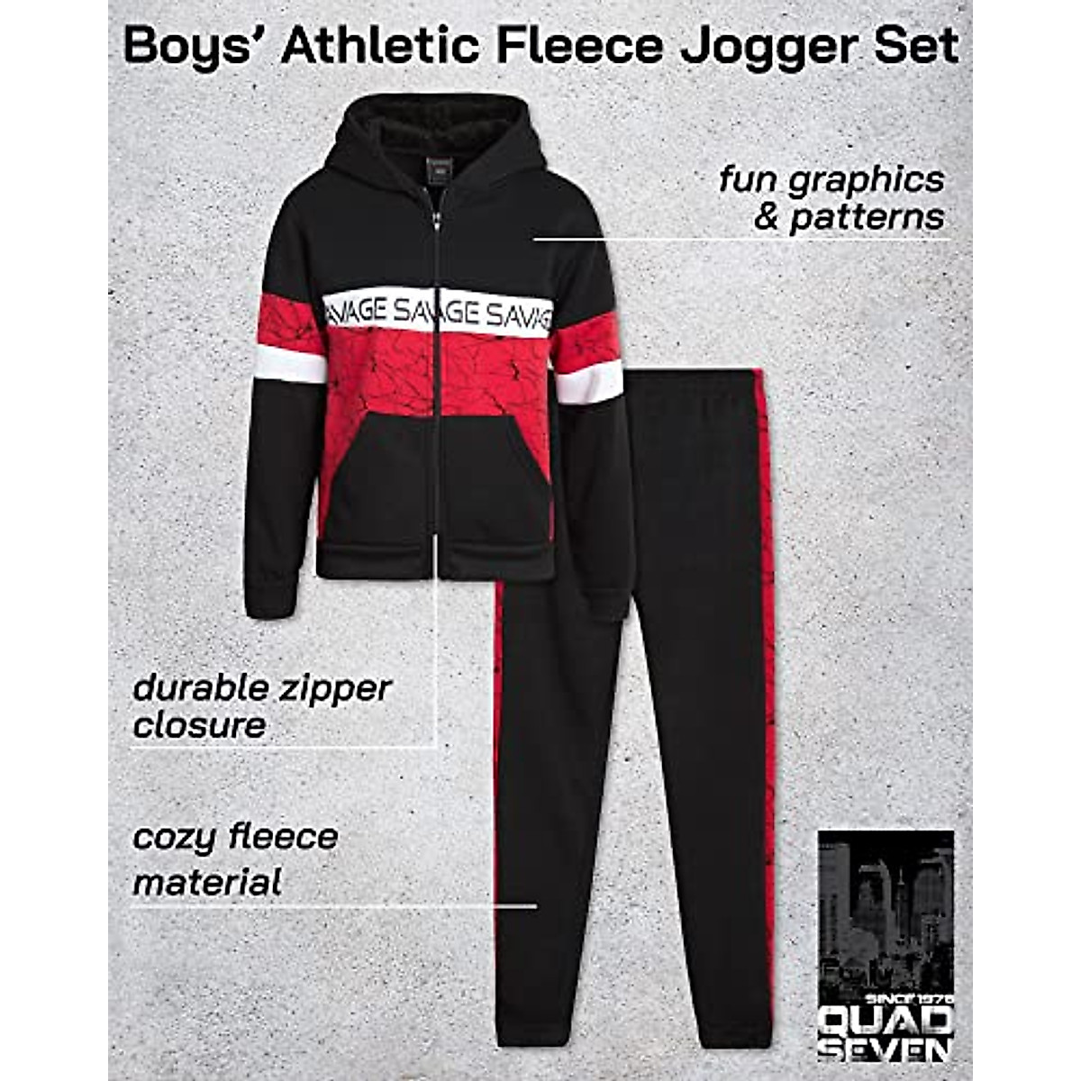 Quad Seven Boys' Active Sweatsuit Set - Heavyweight Sherpa Lined Sweatshirt and Jogger Sweatpants - Kids' Gym Clothing (8-18), Size 4, Red Savage