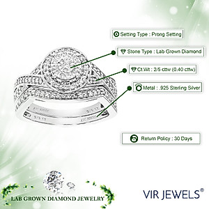 Vir Jewels 2/5 cttw Lab Grown Diamond Wedding Engagement Bridal Set Round for Women in .925 Sterling Silver Prong Set Size 7