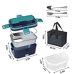 SYFTANT1MU Electric Lunch Box- 110V/12V/24V Portable Food Heater for Car/Office/School, 1.8L Stainless Steel Removable Container, Spoon and Carry Bag,60W Lunch Box