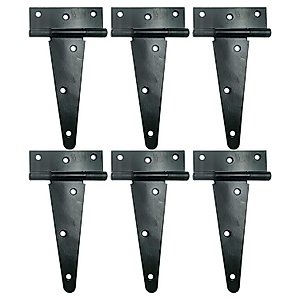 HLMOptimo Heavy Duty T Hinge Tee Hinge T Strap Hinge Shed Hinge Gate Hinge Barn Hinge Fence Hinge Door Hinge Wrought Rustproof All Size Black (6 pcs, 6 inch