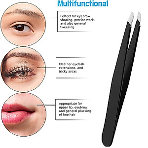 ZROX Eyebrow Tweezers Professional Slant Tip Stainless Steel Steel Eyebrow Tweezers Sharp Pointed Tweezer Plucking Chin Facial Ingrown Hair Remover For Women Men, Blue (TWZ - 001)