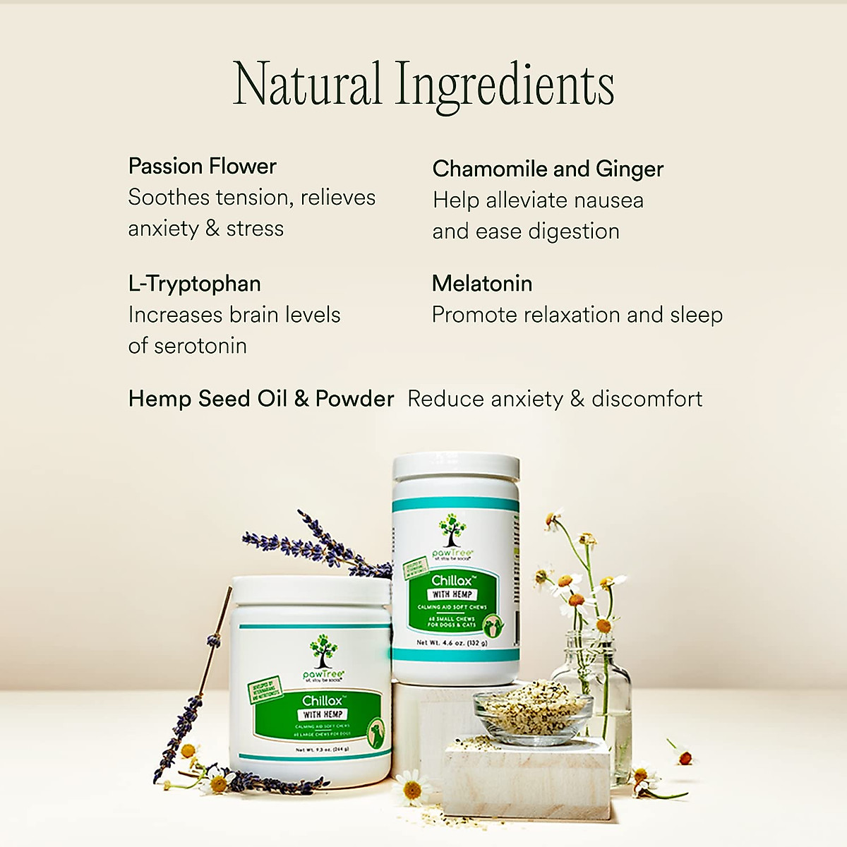 pawTree Chillax - Natural Calming Hemp Chews. Veterinarian-Developed Formula Helps Relieve Stress and Tension, Separation Anxiety and Soothe Fear from Storms - Large Soft Chews for Dogs (60 Count)