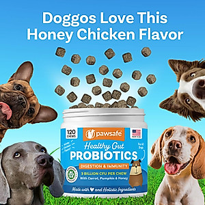 Dog Probiotics, Honey Chicken Flavor, 120 Soft Chews for Digestive & Gut Health, Immune Support Supplement, Gas Relief, Anti-Diarrhea, Helps with Allergies, Upset Stomachs, Yeast and Itchy Skin