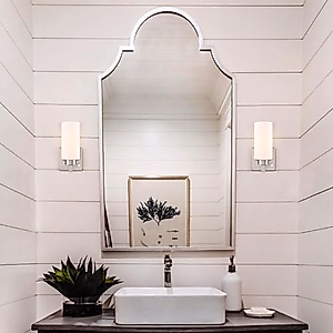 DEYNITE Modern Plug in Wall Sconce with Cord Brushed Nickel Bathroom Vanity Light with Milky White Cylinder Glass Shade Set of 2