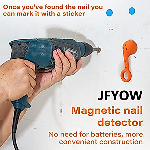 JFYOW Stud Finder Magnet,Magnetic Stud Finder with 6800Gs 27 Pounds of Pull Magnetic Power,Stud Finder Easy to Carry and Use No Battery Required Detect Metal Through 3/4" Drywall（1Pcs Orange).