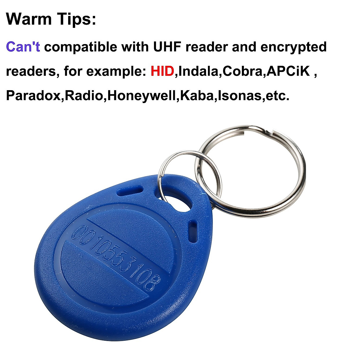 UHPPOTE Proximity 125KHz RFID EM-ID Card Keyfob for Door Access Control - Read Only - Color Blue - 100 Pack