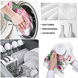 Super Soft and Absorbent Dish Towels 4 Pack, 28”x18”,Flamingo with Tropical Garden Hibiscus Flower Plant Highly Absorbent Microfiber Bar & Tea Towels for Home, Kitchen