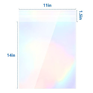 Harhana Holographic Resealable Bags For Small Business, 11x14 Holographic Cellophane Bags Self Adhesive For Convenient Packaging - 11x14 100 pcs