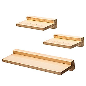 babaka Floating Shelves 3 PCS, Rustic Natural Wood Display Wall Shelf for Organize Bedroom, Living Room, Farmhouse, Kitchen, Bathroom. Traditional Wooden Simple Storage Home Decor Wall Mounted