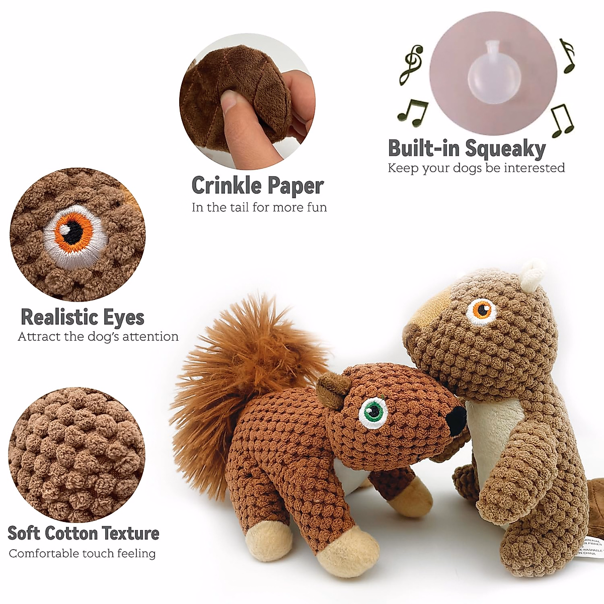 YMZHWR Dog Squeaky Toys, Squeak Dogs Chew Toy for Small Medium Large Breed Chewers Plush Tough Durable Aggressive Stimulating Pet Supplies Gifts (Raccoon+Beaver+Squirrel)