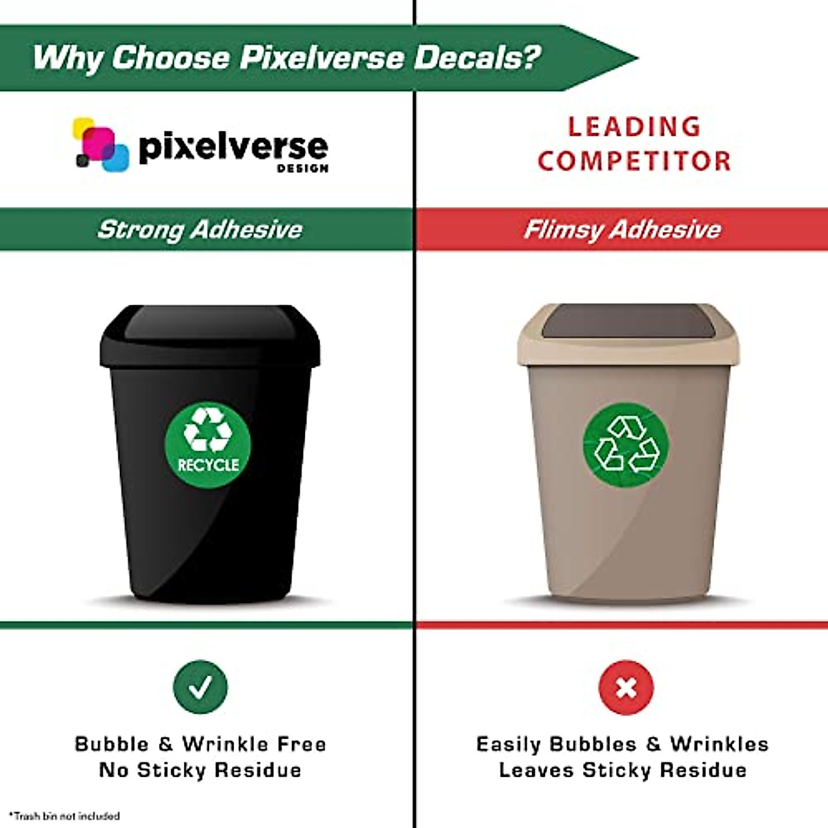 Pixelverse Design Recycle Sticker Trash Can Decal - 6" Large Recycling Vinyl - 4 Pack