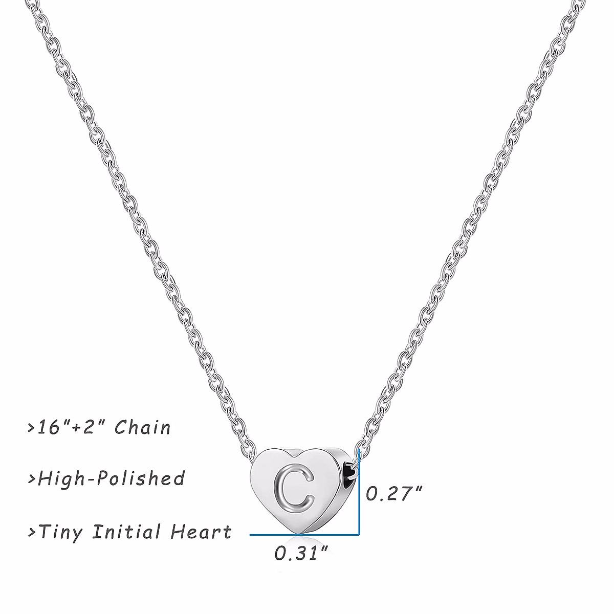 Rnivida Tiny Initial C Heart Necklace, Dainty Tiny Alphabet Letter C Pendant Necklace for Women (Silver - C)