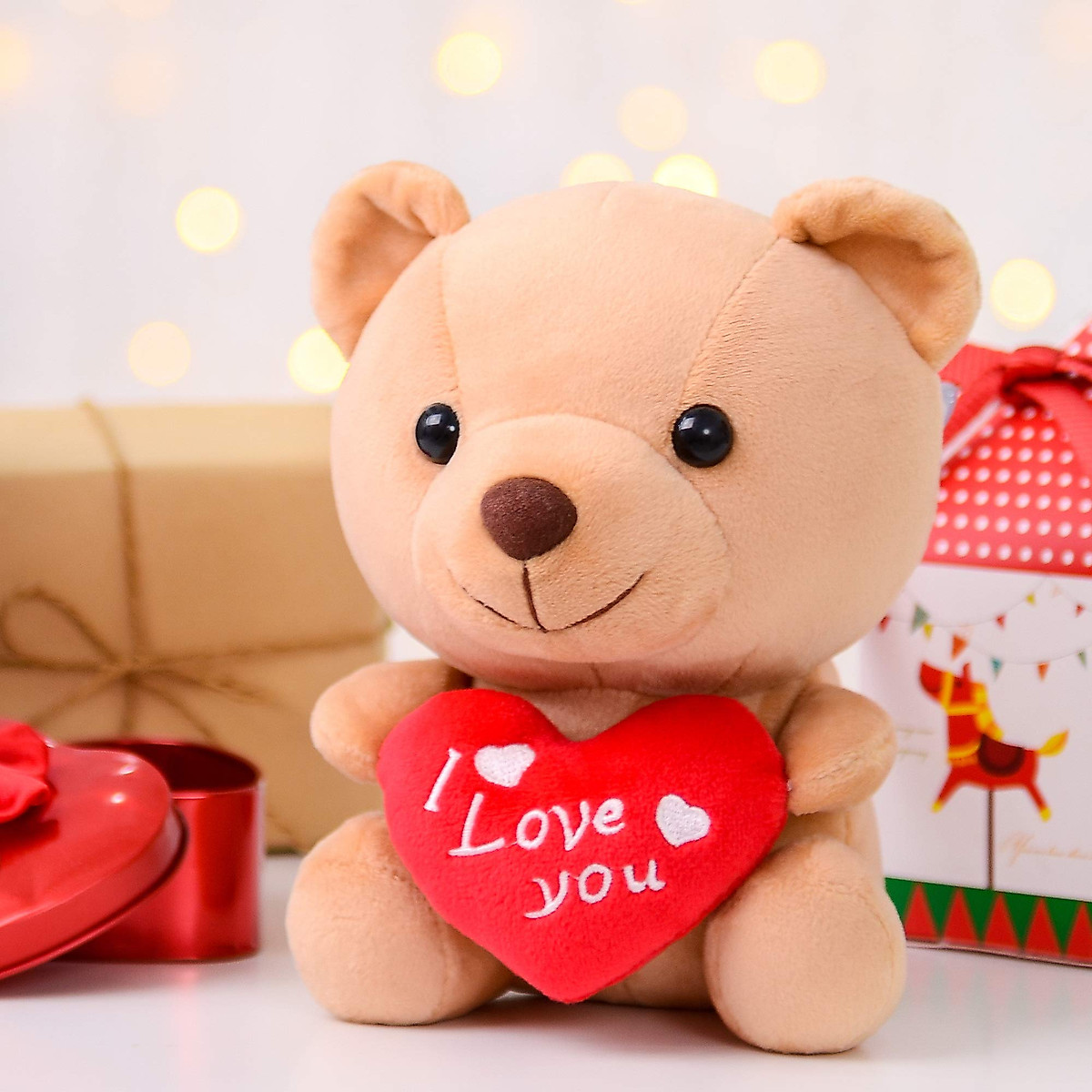 Gloveleya for Mom I Love You Stuffed Teddy Bear Gifts for Mom Holding Heart Bear Plush Toy 6 Inches