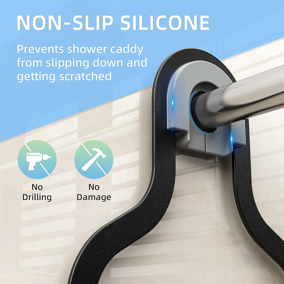 Kadolina Bathroom Hanging Shower Organizer, Over Head Shower Caddy Shower Storage Rack Basket with Hooks for Razor and Sponge Rustproof, Black [Patented]