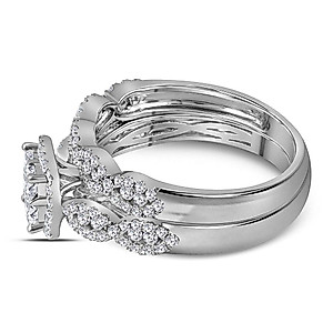 14kt White Gold Womens Princess Diamond Halo Bridal Wedding Engagement Ring Band Set 1.00 Cttw