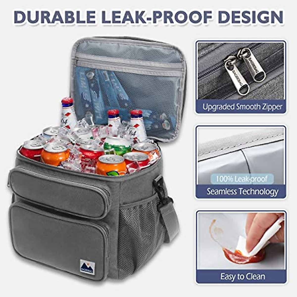 BAGBEBAG Lunch Bag for Men Women, Insulated Lunch Bag Women Man, Adult Lunch Box for Men Women, Large Lunch Bag for Office Work Picnic, Leak Resistant Cooler Bag, 24-Can,14L (Gray)