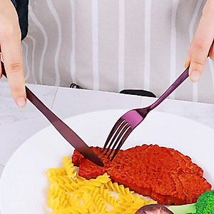 Purple Silverware Set, BuyGo 24-Piece Stainless Steel Camping Flatware Dinnerware Set for 6, Hand Polish, Dishwasher Safe