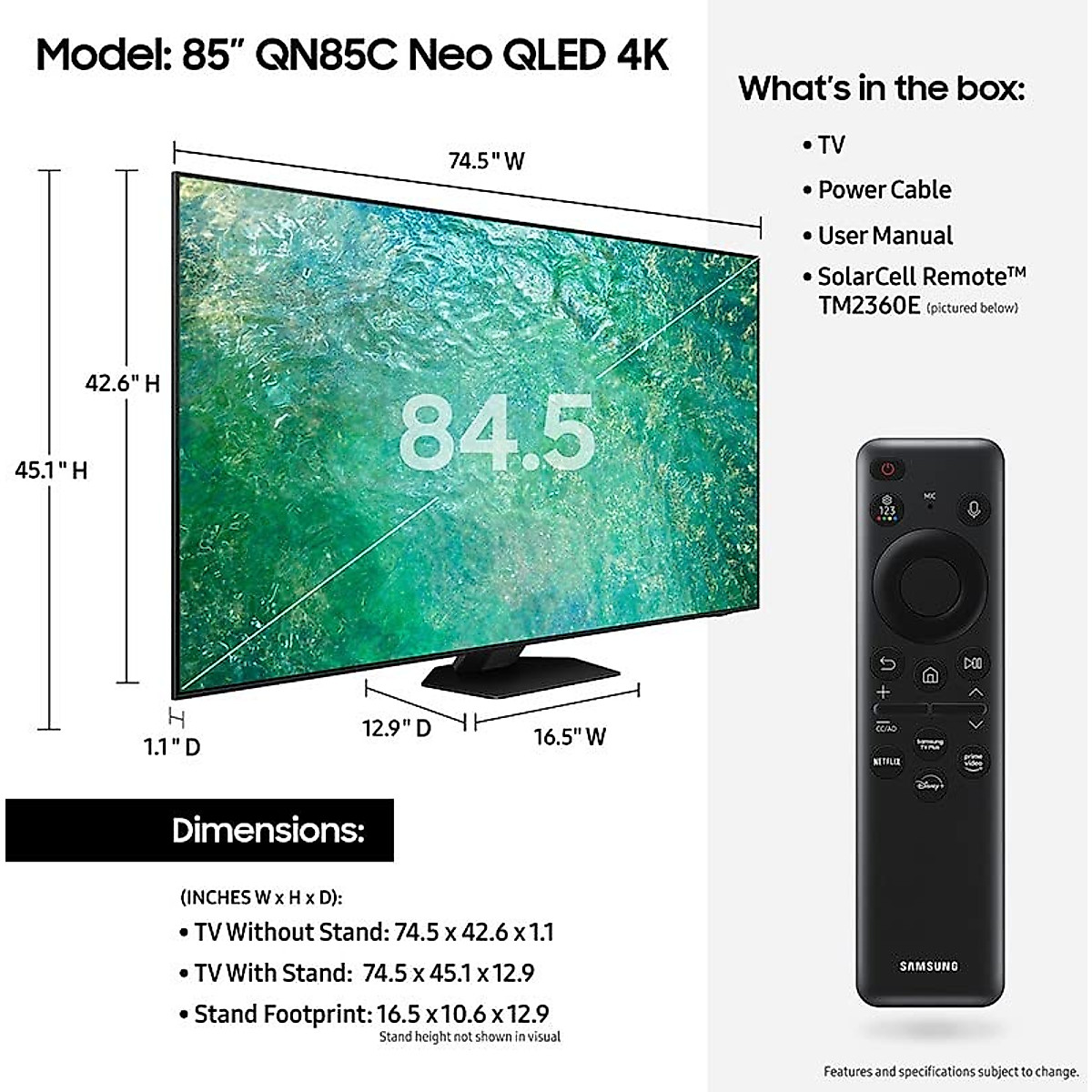 SAMSUNG 85-Inch Class Neo QLED 4K QN85C Series Neo Quantum HDR, Dolby Atmos, Object Tracking Sound, Motion Xcelerator Turbo+, Gaming Hub, Smart TV with Alexa Built-in (QN85QN85C, 2023 Model)