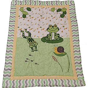 3 Pieces Frog Snail Tadpole Garden Nursery Crib Bedding Set Toddler Girls Boys Frog Theme Bedding Set Green