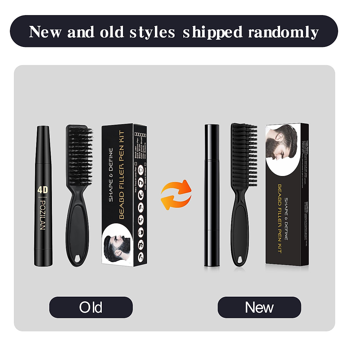 Long-Lasting Water-Resistant Black Men's Beard Grooming Kit - Micro-Fork Tip Pen, Bristle Brush for Natural Looking Mustache, Eyebrows, and Facial Hair Styling