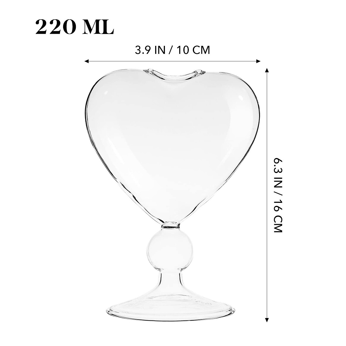 DOITOOL 2PCS Clear Cocktail Glasses Heart Shaped, Cocktail Wine Glass Set of 2 Unique Champagne Glasses Heart Shape Martini Goblet Cups Glassware for KTV Home Bar Club Restaurant