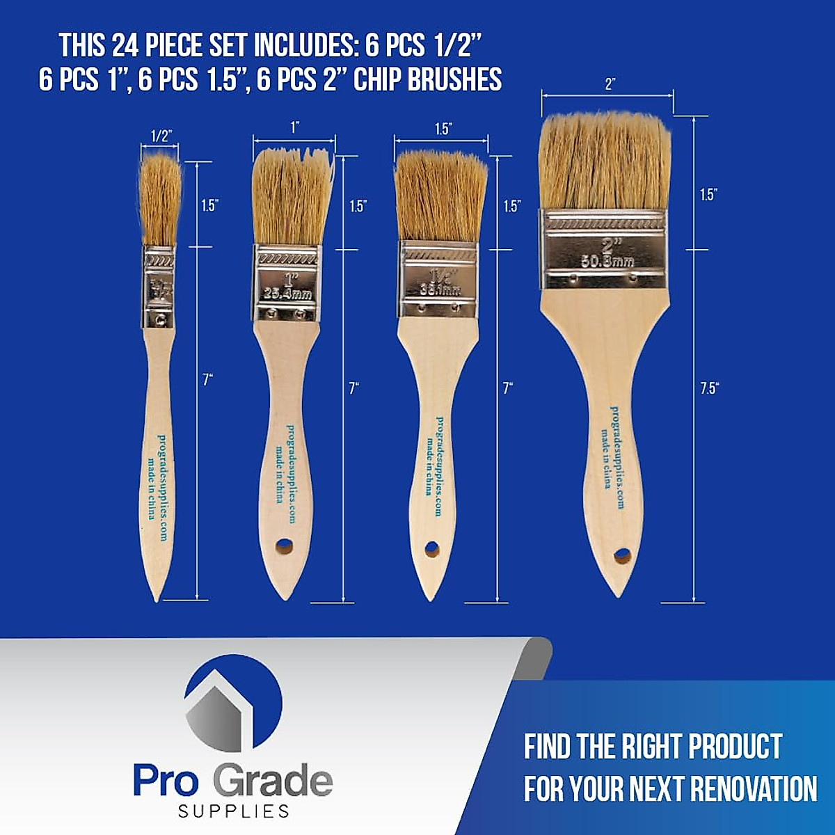 Pro Grade - Chip Paint Brushes - 24 Piece Variety Chip Brush Set