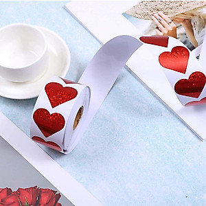 SeBeauty 1000 Red Heart Shaped Stickers, Laser Paper, 1.5'' Roll, Wedding, Valentine, Decoration Supplies