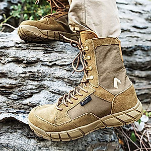 PAVEHAWK Men's 8 inch Tactical Boots Outdoor Casual Lightweight Coyote Military Boots for Hiking Work Combat