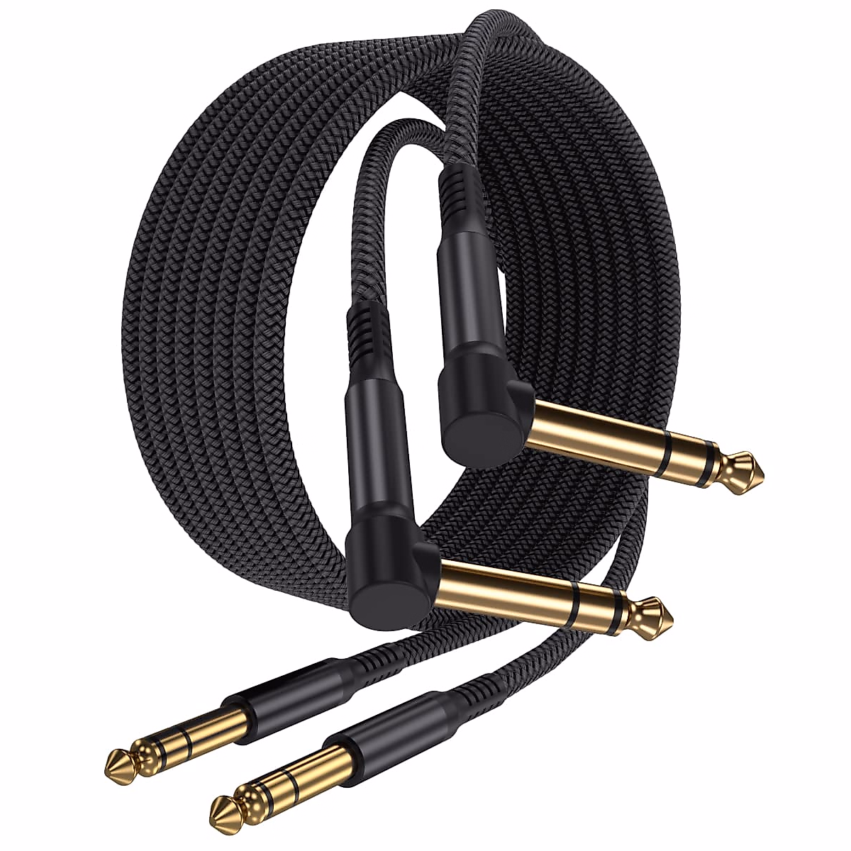Elebase 1/4 Inch TRS Instrument Cable 20ft 2-Pack,Right-Angled to Straight 6.35mm Male Jack Stereo Audio Cord,6.35 Balanced Interconnect Line for Electric Guitar,Bass,Keyboard,Mixer,Amplifier,Speaker