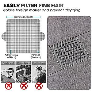 OneAXE Disposable Hair Catcher Shower Drain Floor Sink Strainer Filter Mesh with Stickers for Bathroom and Kitchen 30 Pack Square Grey, Gray, DL003