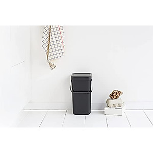 Brabantia Sort & Go Kitchen Recycling Can (3.2 Gal / Gray) Stackable Waste Organiser with Handle & Removable Lid, Wall/Cupboard Mounting
