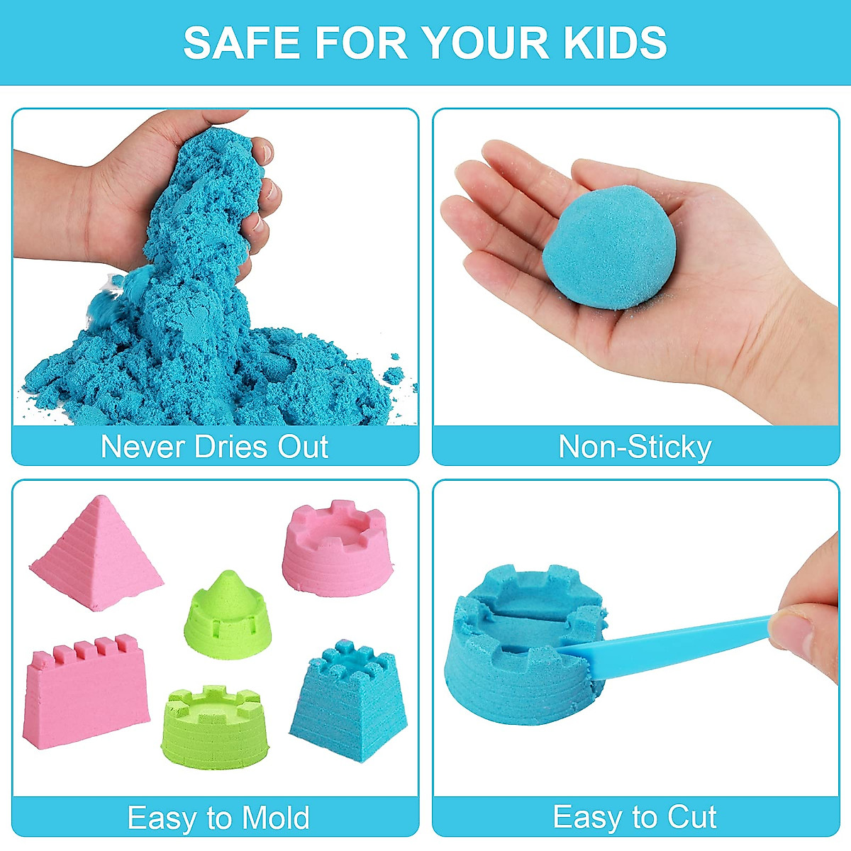 Play Sand Kit for Kids - 3.3lbs Space Sand with 3 Colors, Sand Molds Tools, Construction Trucks, Foldable Sandbox and Storage Box, 34 Pieces Sandbox Toys Set for 6 Year and up Boys Girls (Pink)