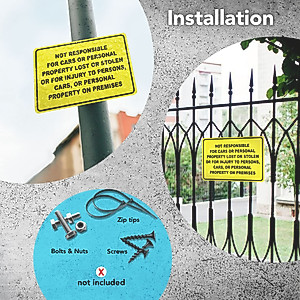 Not Responsible for Accidents or Injuries Sign - 8x12 Aluminum Management Not Responsible Sign - Not Responsible for Lost or Stolen Items Sign