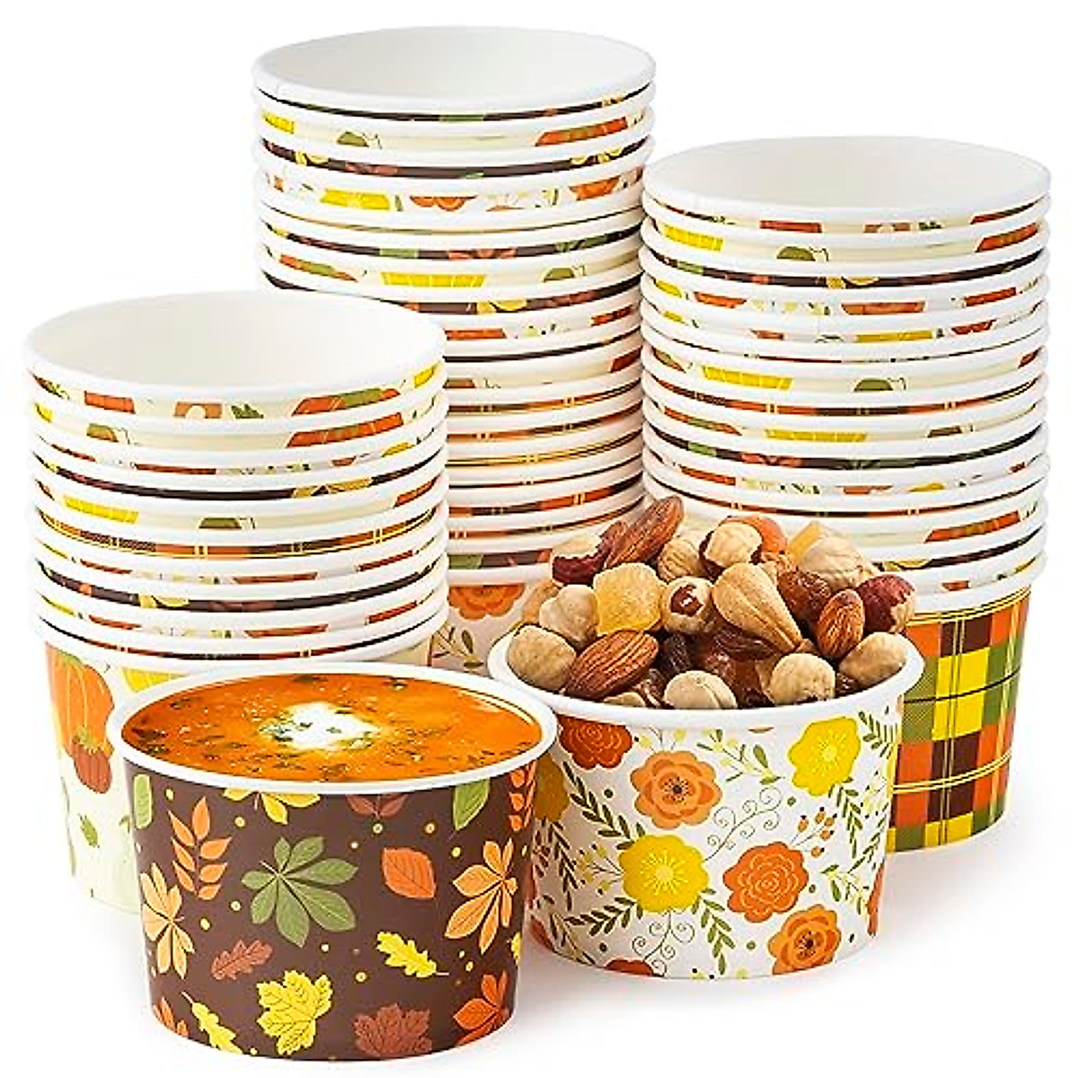 ROYAL BLUEBONNET Disposable Fall Bowls – 48 8oz Fall Themed Bowls for Thanksgiving Soup Bowls, Paper Bowls for Chili, Halloween Snack Cups, Pumpkin Soup Bowls, Fall Party Supplies, Fall Dessert Bowls