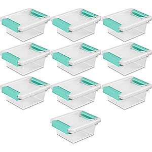 STERILITE 19698606 Mini Clip Box, Clear with Blue Aquarium Latches, 10-Pack