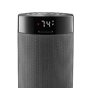 Lasko Ellipse Ceramic Tower Heater for Home with Tipover Switch, Child Lock, Digital Display, Thermostat, Wide Oscillation, Remote, Timer, For Bedroom, Office, Living Room, Den, 1500W, Black, CT18950