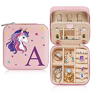 Parima Unicorn Gifts for Women - Unicorn Gift for 4-16 Year Old Girl |Christmas Birthday for Daughter Granddaughter Niece | Teenage Gift Idea | Cute Travel Jewelry Case Box - Letter A, Pink