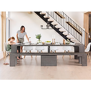 Transformer Table Dining Room Table for 2 to 12, Expandable Dining Table, Coffee Table with Storage Panels Included, Space Saving Furniture (Dark Grey, Table + Bench + Coffee Table)
