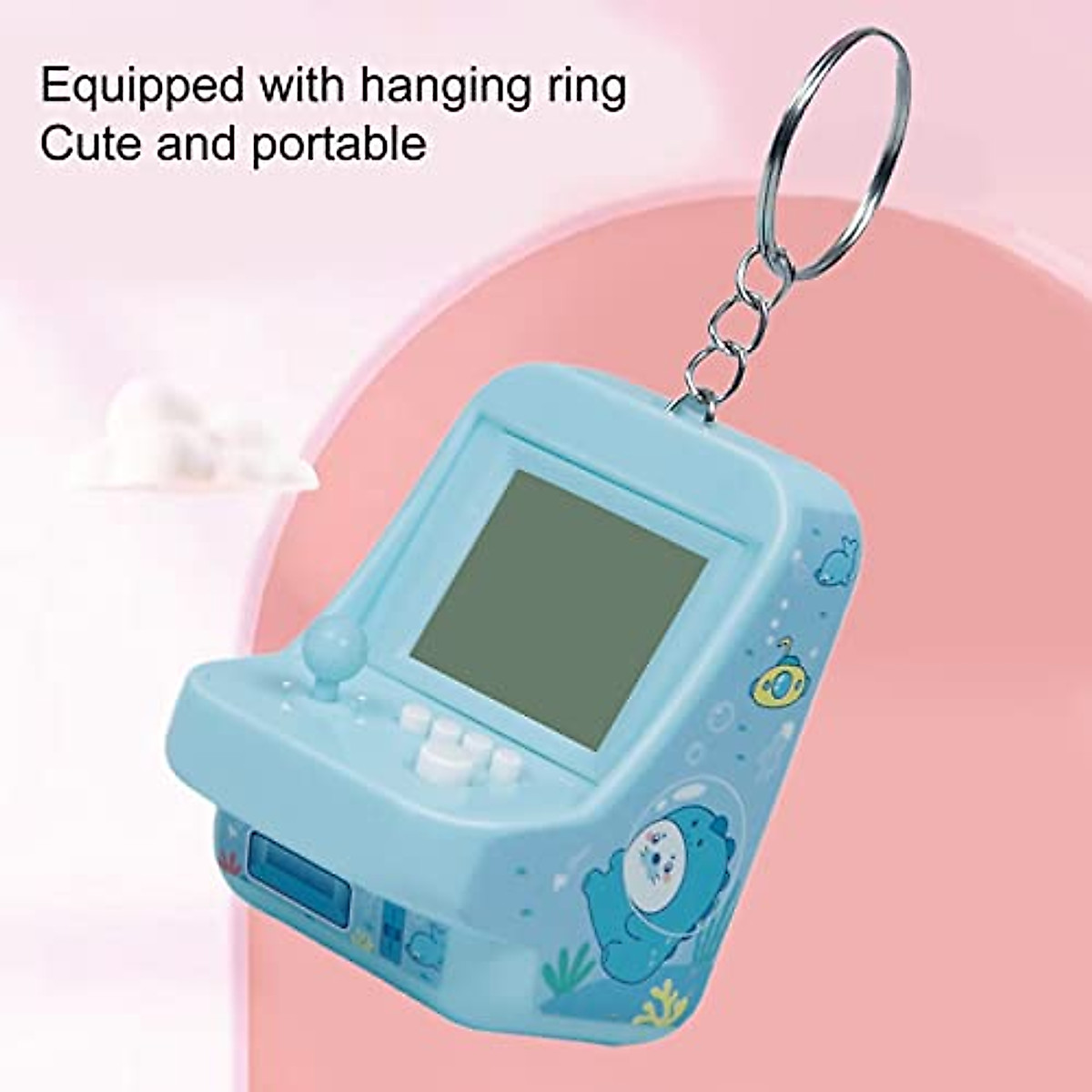 Altsuceser Micro Player Mini Arcade Machine with Keychain, 26 Classic Game Modes Support Music Mini Building Block Game Console for Children Blue