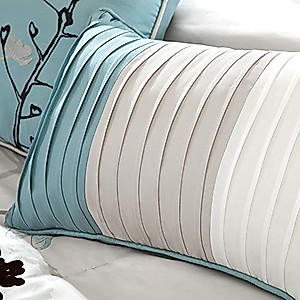 Madison Park Matilda Comforter Scenic Design All Season Hypoallergenic Down Alternative Set, Matching Bed Skirt, Decorative Pillows, Queen(90"x90"), White 7 Piece