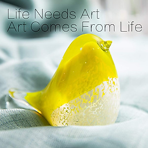 QFkris Qf Handmade Bird Blown Glass Figurine Gift for Christmas, Birthday Home Decor Yellow Paper Weight